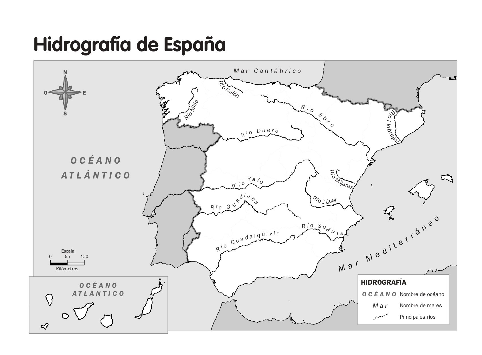 Mapa Mudo España Rios Relleno