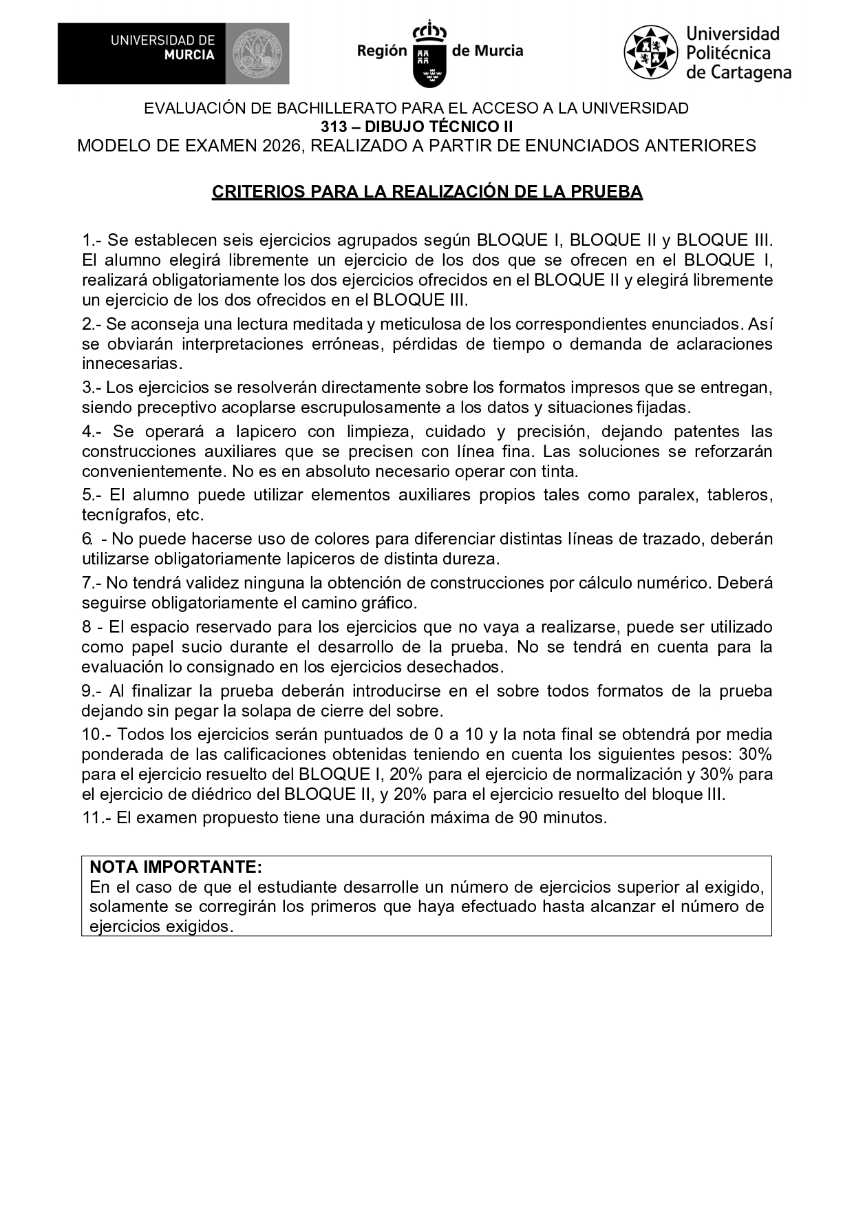 Modelos de Exámenes Dibujo Técnico II – PAU 2026