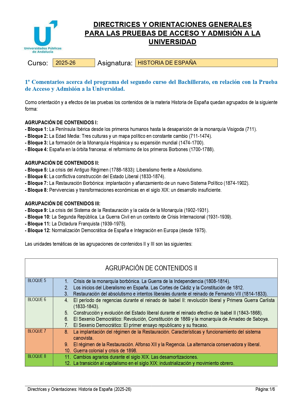 Modelos de Exámenes Historia de España – PAU 2026
