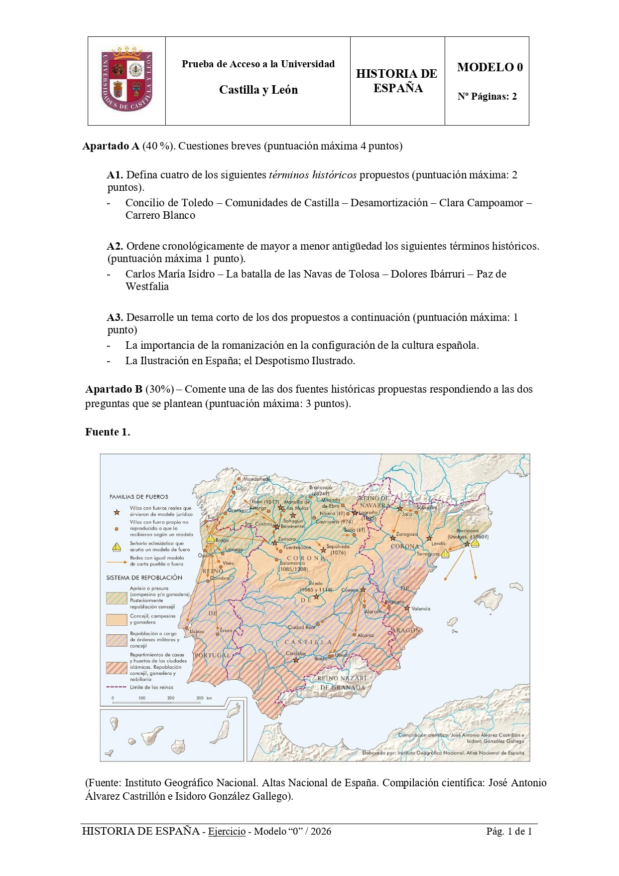 Modelos de Exámenes Historia de España – PAU 2026
