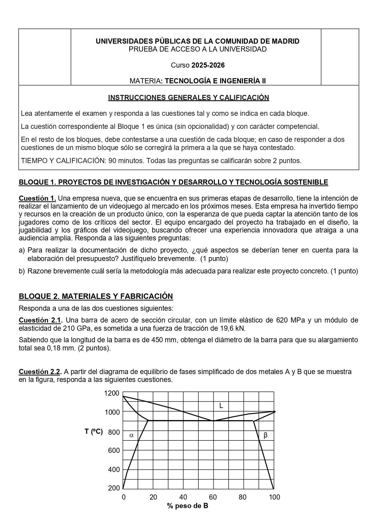 Modelos de Exámenes Tecnología e Ingeniería II – PAU 2026